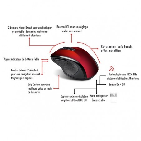 Souris ADVANCE S.fil NOIR / ROUGE ERGONOMIQUE SHAPE 6D MOUSE Ref : S-SHAPE-RE